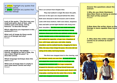WJEC 'Of Mice and Men' Year 9 Scheme of Work - Lesson 1 - Chapter 1 ...