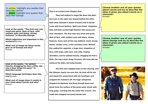 WJEC 'Of Mice and Men' Year 9 Scheme of Work - Lesson 1 - Chapter 1 ...