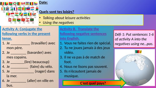 French: Dynamo 2 Module 3 Leisure activities - present tense and ...