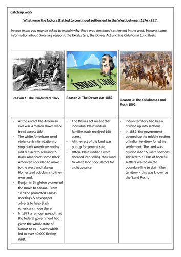 GCSE Edexcel American West Catch Up Resources | Teaching Resources