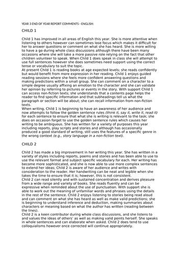 Year 3 end of year report comments - English | Teaching Resources