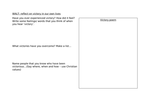 RE Victory Worksheet KS2 | Teaching Resources