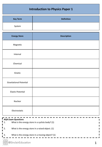 AQA GCSE Physics Paper 1 Introductory Lesson | Teaching Resources