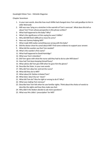 Goodnight Mister Tom Reading Comprehension Chapters 16-23 | Teaching ...