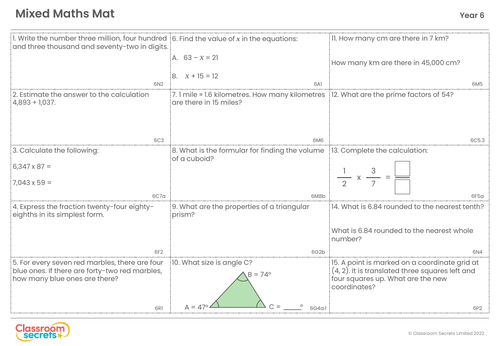 Mixed Maths Mats - Year 6 | Teaching Resources