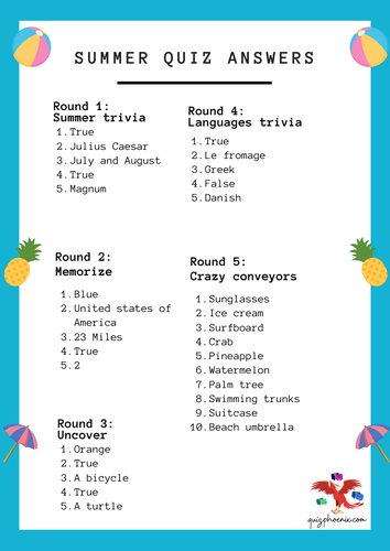 End of term summer quiz | Teaching Resources
