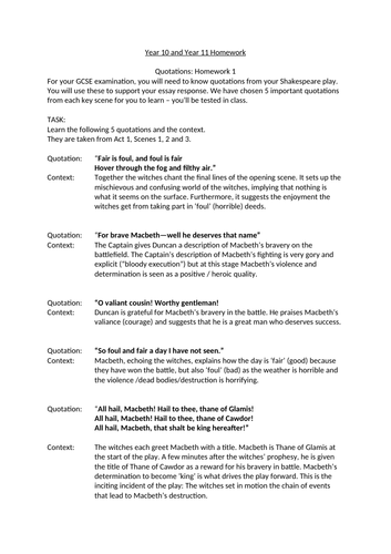 Grade 9 Macbeth Notes (for every exam board) | Teaching Resources