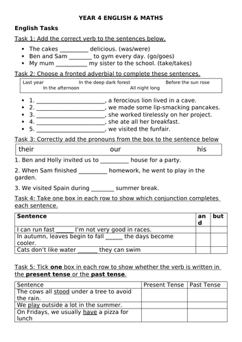 Year 4 Mixed English and Maths Test | Teaching Resources