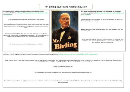 Mr. Birling Revision Activity Worksheet | Teaching Resources