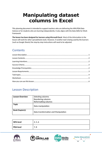 Data Science - Manipulating columns in Excel | Teaching Resources