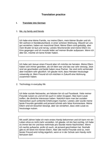 GCSE German Translation Practice | Teaching Resources