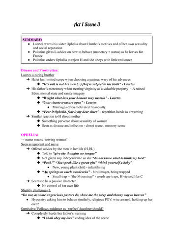 Hamlet Act 1 Extreme Theme Analysis and Quotes | Teaching Resources