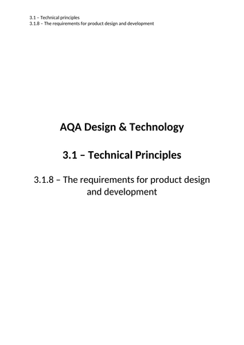 A-Level Design & Technology AQA (3.1) notes | Teaching Resources