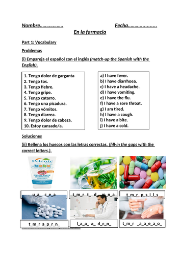 Beginners Spanish - En la farmacia | Teaching Resources