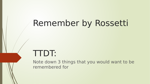 Poetry: Remember - Rossetti | Teaching Resources