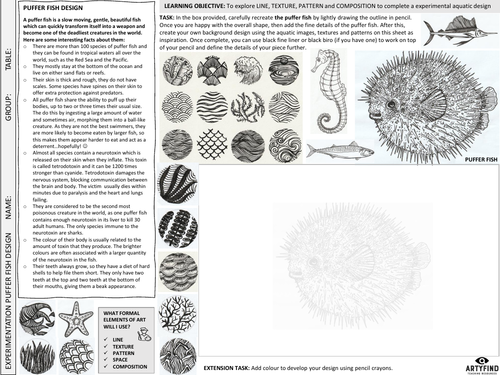 Experimental Puffer Fish Drawing Design | Teaching Resources