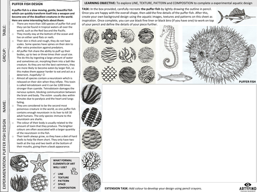Experimental Puffer Fish Drawing Design | Teaching Resources