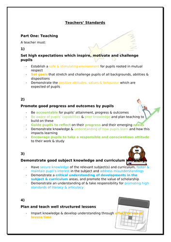 Teacher's Standards Summary Doc | Teaching Resources