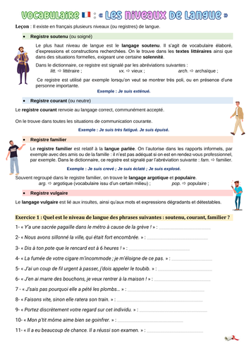 [French Vocabulary A2, B1] Niveaux de langue (Levels of language ...