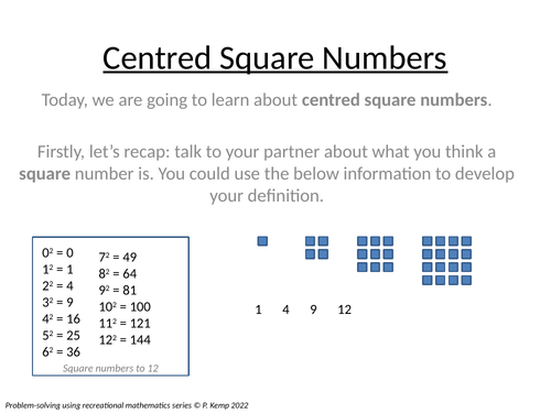 Centred Square Numbers Investigation | Teaching Resources