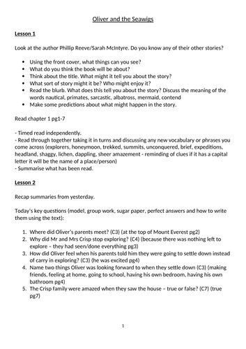 Y2 Whole Class Reading Oliver and the Seawigs | Teaching Resources