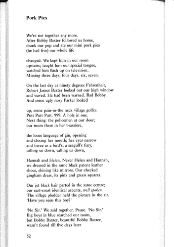 Unseen poetry lesson - 'Pork Pies' by Jackie Kay | Teaching Resources