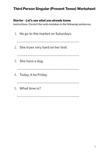 Third Person Singular (Present Tense) | Teaching Resources
