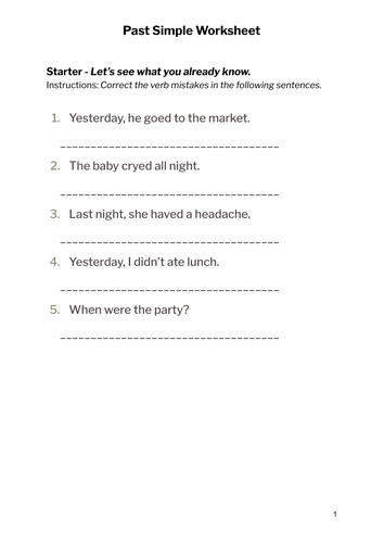 English Past Simple Lesson & Practice for ages 11-15 | Teaching Resources