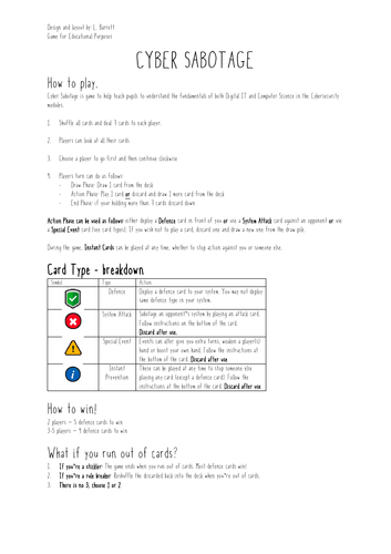 Cyber Sabotage - Cut Out & Play Card Game | Teaching Resources