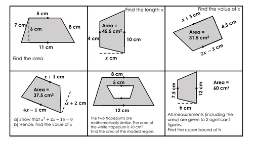 Area of a trapezium (variation) | Teaching Resources
