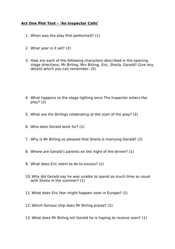 'An Inspector Calls' Act Three resources | Teaching Resources