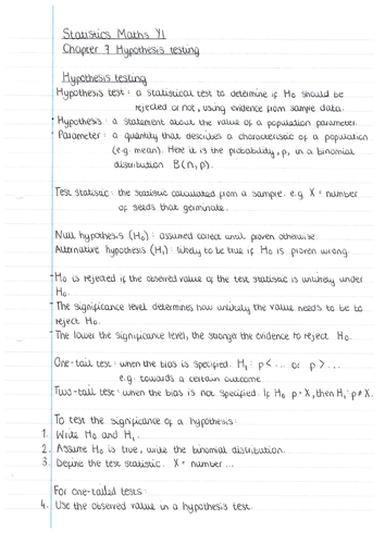 Edexcel Statistics A-Level Maths Hypothesis Testing Revision Notes (AS ...