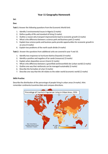 GCSE Geography AQA: Unit 2 - The Changing Economic World Homework ...