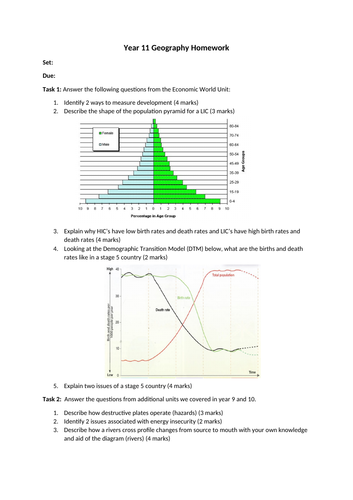 GCSE Geography AQA: Unit 2 - The Changing Economic World Homework ...