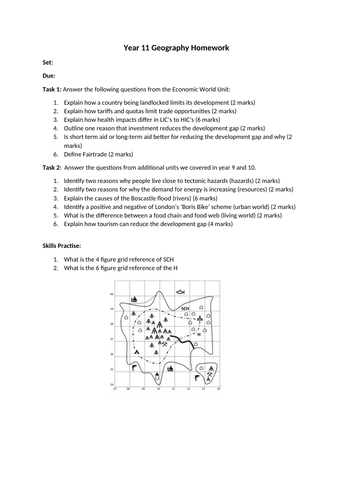 GCSE Geography AQA: Unit 2 - The Changing Economic World Homework ...