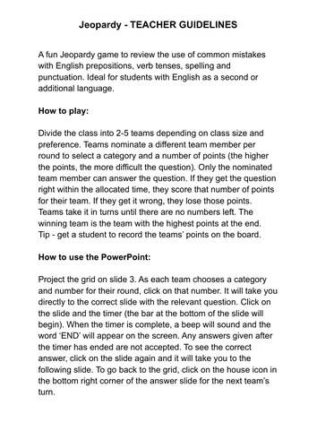 Jeopardy Spelling and Grammar Review | Teaching Resources