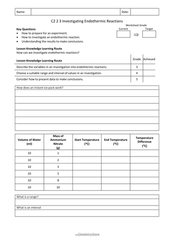 KS3 Chemistry AQA C2 2 3 Investigating Endothermic Reactions Lesson ...
