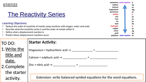 GCSE Chemistry Reactivity Series and Displacement Reactions: Complete ...