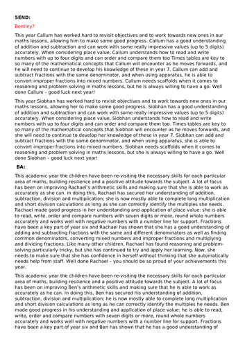 Maths Report Comments | Teaching Resources