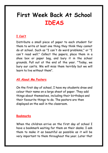 BACK TO SCHOOL - IDEAS & ACTIVITIES | Teaching Resources