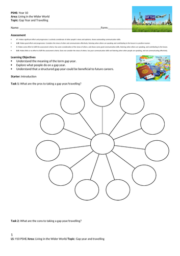 Gap Year and Travelling - PSHE - Year 10 | Teaching Resources