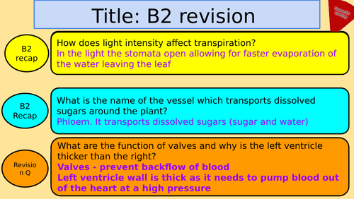 B2.2 Revision (OCR Combined Science) | Teaching Resources