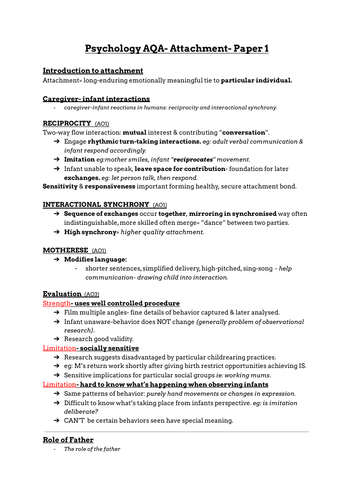 Psychology A Level AQA Attachment Paper 1 | Teaching Resources