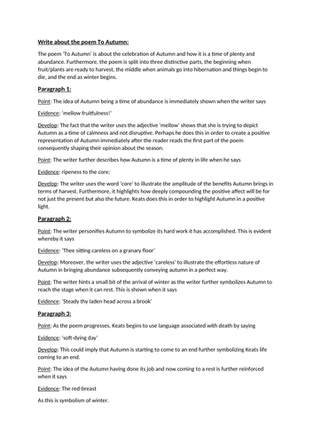 English Literature Poem Essay Plans Simplified Edition | Teaching Resources