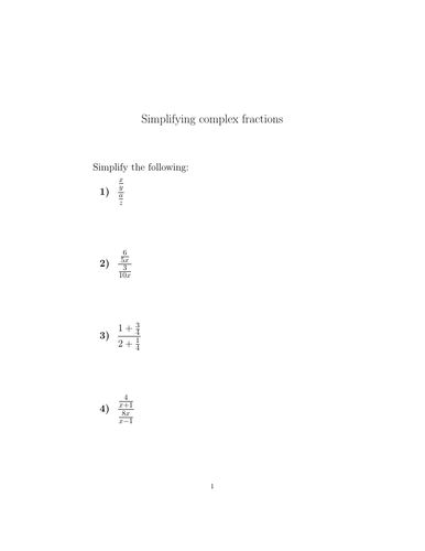 Simplifying complex fractions worksheet (with solutions) | Teaching ...