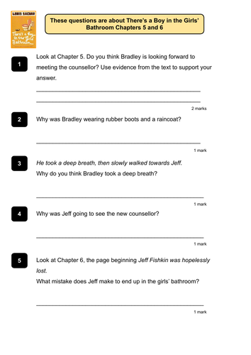 Y6 Reading Comprehension There's a Boy in the Girls' Bathroom SATS ...