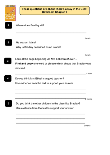 Y6 Reading Comprehension There's a Boy in the Girls' Bathroom SATS ...