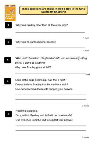 Y6 Reading Comprehension There's a Boy in the Girls' Bathroom SATS ...