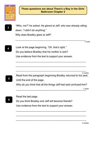 Y6 Reading Comprehension There's a Boy in the Girls' Bathroom SATS ...