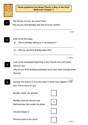 Y6 Reading Comprehension There's a Boy in the Girls' Bathroom SATS ...